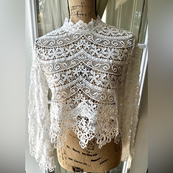 essue | Tops | Essue Lace Cropped Bell Sleeve Top | Poshmark